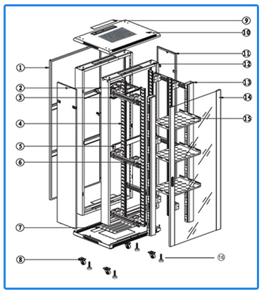 24U Server Rack Enclosure Cabinet , IP20 Server Tower Cabinet With ...