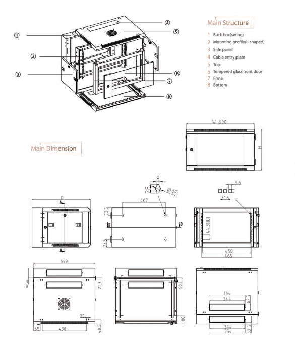 19 Inch 4U - 27U Double Section Wall Mount Rack