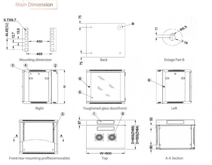 Unassembled Wall Mounted 12u Server Rack Cabinet Double Section