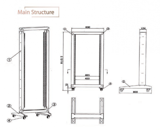 19 Inch Telecom 4 post open frame rack With Plinth