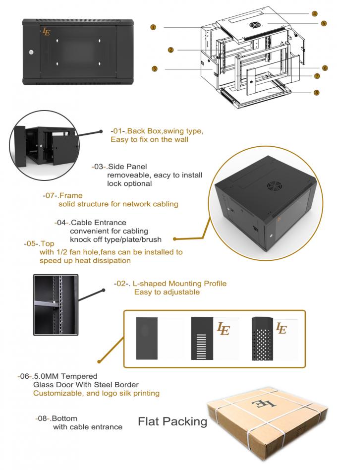 6U Wall Mount Server Rack Cabinet SPCC Cold Rolled Steel Material
