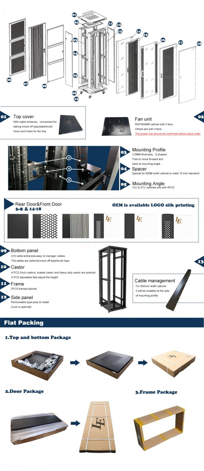 19" Floor Standing SPCC Black Vented Server Rack Data Center IT Cabinet ...